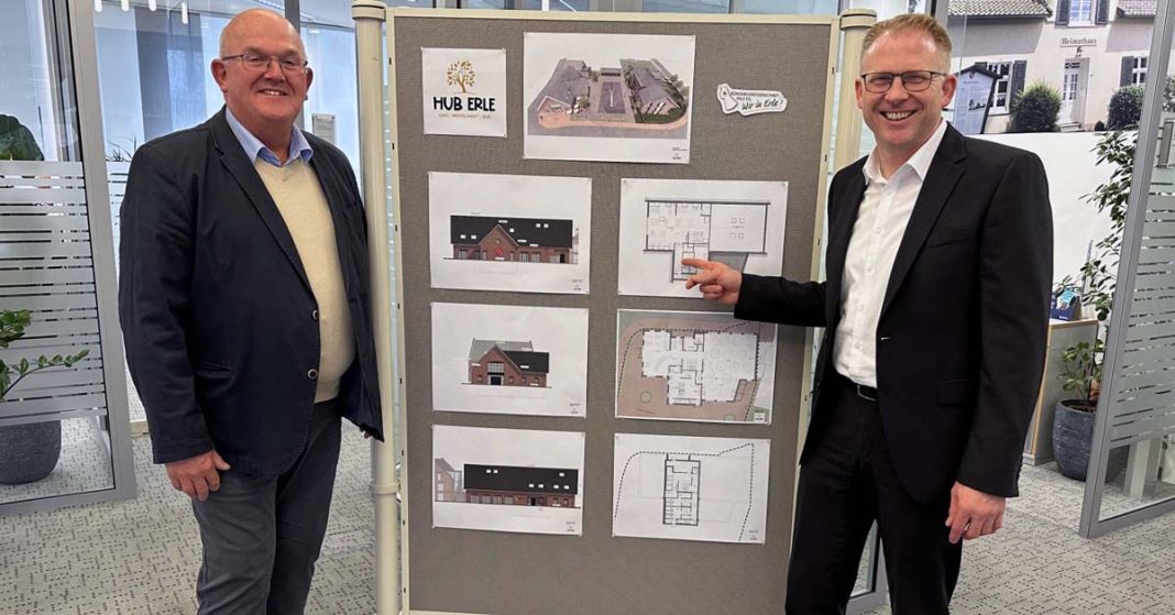 Pläne des künftigen HUB Erle in der Volksbank Erle ausgestellt ...